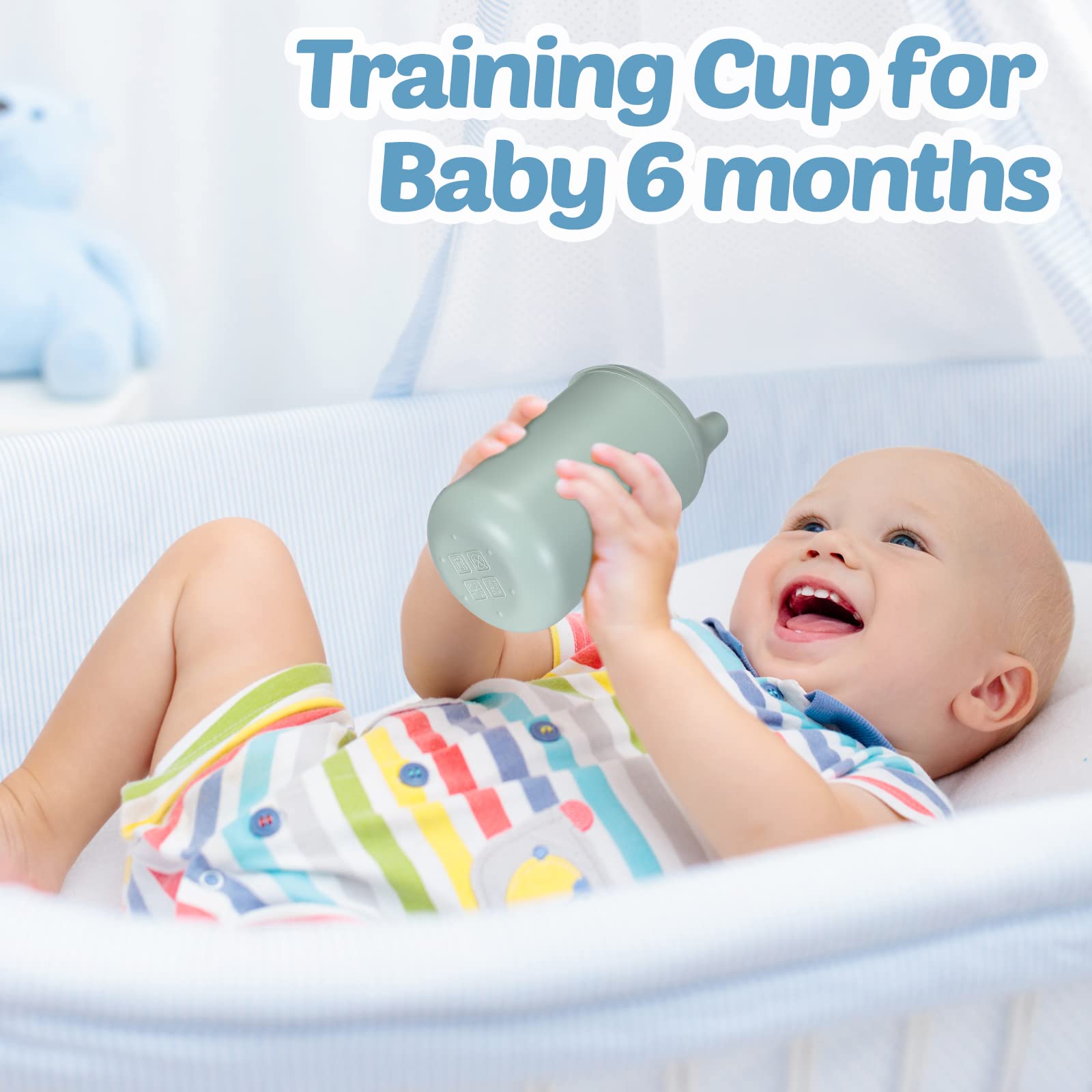 Eaasty 4 Pcs Baby Sippy Cup with Straw and Lid Spill Proof Silicone Sippy Cup 6 oz Baby Straw Cup Training Toddler Cups for Baby 6+ Months, Gray, Brown, Blue, Pink