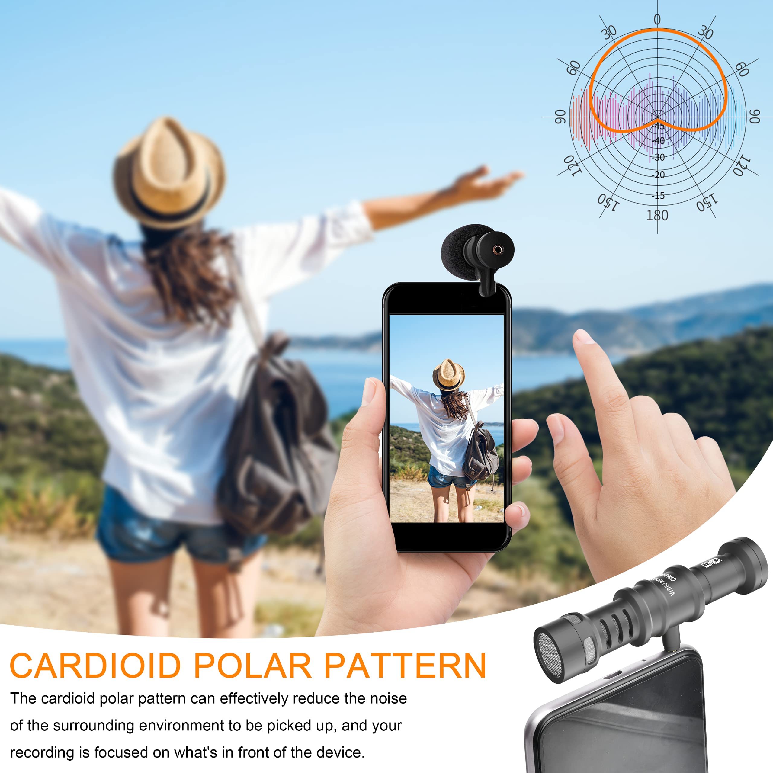 comica CVM-VS08 Professional Cardioid Video Shotgun Microphone, 3.5mm-Trrs Mic for iPhone iPad Samsung Huawei Android Smartphones, Perfect for Video Recording