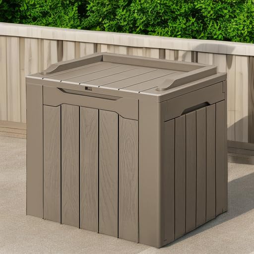 GUNJI 30 Gallon Small Deck Box Outdoor Waterproof Resin Storage Box Lockable Storage Container Outside Package Delivery Box (Black)