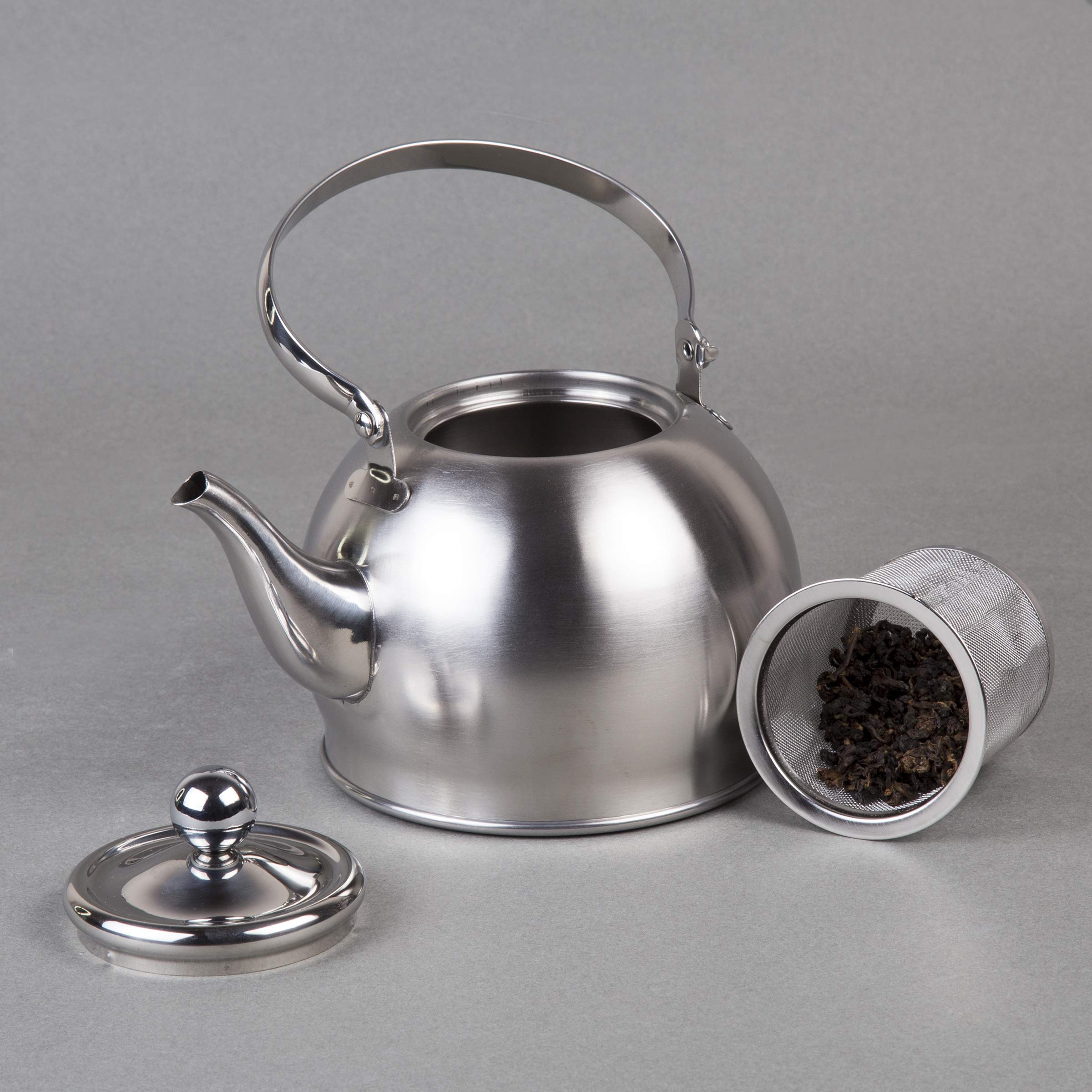 Creative Home 72258 Royal Stainless Steel Whistling Tea Kettle with Removable Infuser Basket, Folding Handle, 1 Quart