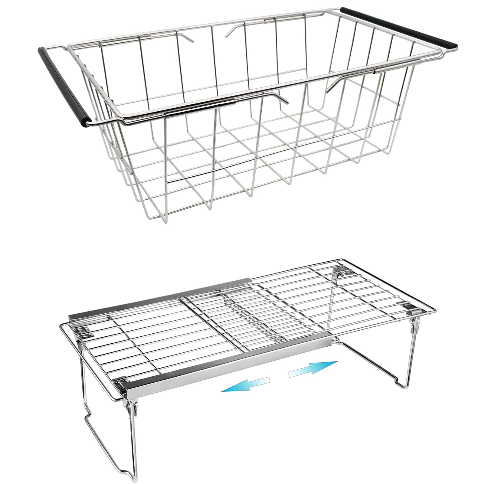 Expandable Chest Freezer Organizer Bin Deep Freezer Wire Basket Storage, Adjustable Freezer Shelf Cabinet Shelf Organizer 16.7"-24.8"