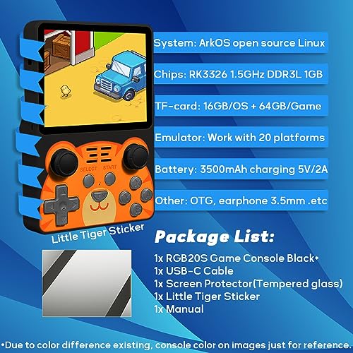 CredevZone RGB20S Handheld Game Console 3.5 inch Retro Games Consoles Classic Emulator Hand-held Gaming Console Preinstalled Hand Held Video Games System 64GB Black