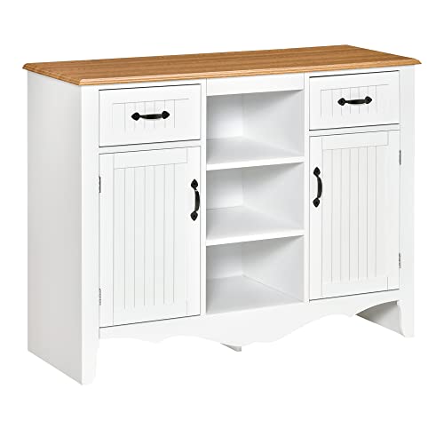 HOMCOM 42" Sideboard Buffet Cabinet, Accent Kitchen Cabinet, Coffee Bar Cabinet with Storage Drawers and Adjustable Shelves for Living Room, White