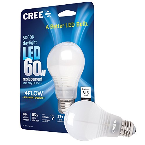 Cree BA19-08050OMB-12DE26-3_120 60W Equivalent 5000K A19 LED Light Bulb with 4Flow Filament Design (8 Pack), Daylight