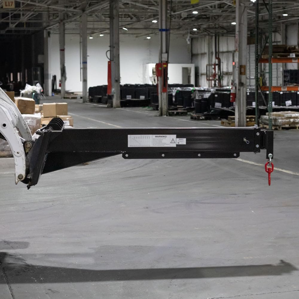 Titan Attachments Adjustable Skid Steer Industrial Crane Jib Attachment with 3 Ton Hook, Manual Telescopes 72" - 120", 5000 LB Lift Capacity at 6 FT, Single 3 Ton Swivel Eye Hook