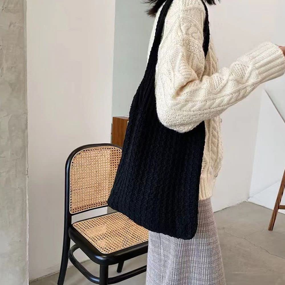 Crochet Hobo Bag Shopping Bag Large Capacity Hollow Woven Tote Bag Knitting Handbags(One Size,beige)
