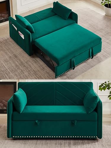 Eafurn 3 in 1 Multifunctional Pull Out Sofa Bed, Convertible Sleeper Couch Futon Loveseat with Reclining Backrest USB Ports and Side Pockets, Adjustable Chaise Lounge Pullout Sofabed for Living Room