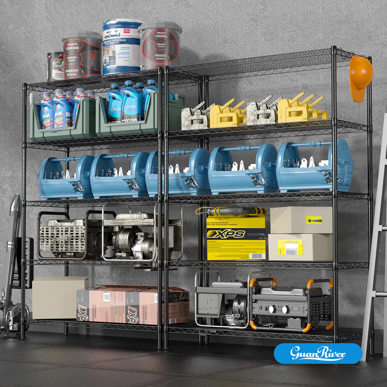 Guan River 5-Shelf Adjustable Metal Shelf Wire Shelving Unit Heavy Duty Storage Rack Display Shelf for Office,Kitchen,Bedroom,Bathroom,Laundry,Pantry Basement,Garage(Black,48" L x 18" W x 72" H)