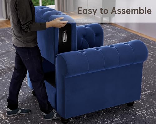 Morden Fort Classic Chesterfield Loveseat Set 60'', Tufted Loveseat Sofa Set with Solid Wood Legs Thick Cushion, Pet-Friendly 2-Seater Sofa Couch for Living Room Bedroom Apartment - Velvet Blue