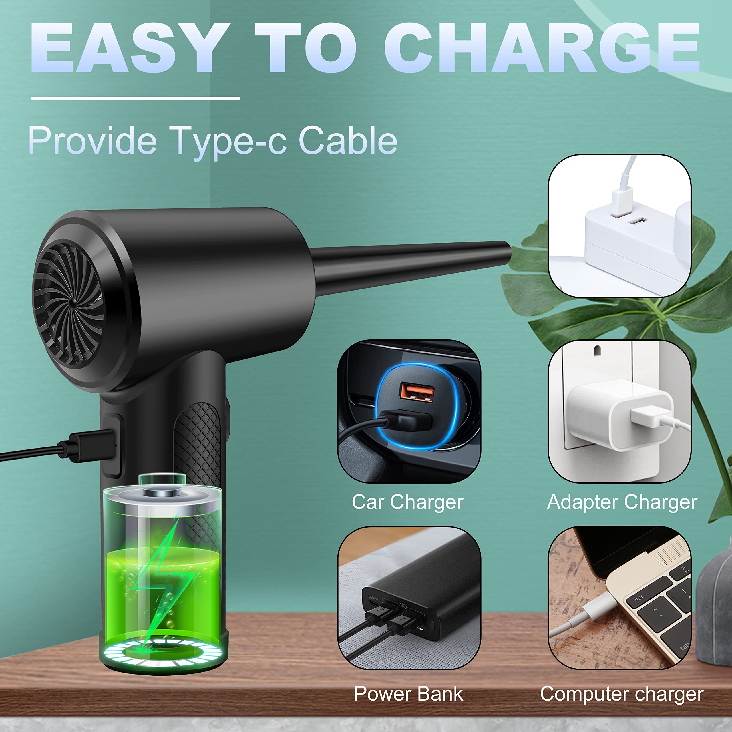 Compressed air Duster, LED 100000RPM 3 Gear Rechargable Keyboard Cleaner, 7600mAh Electric air Duster, Replace Canned air Duster Compressed air, Reusable no air can Duster, pc Computer Cleaner