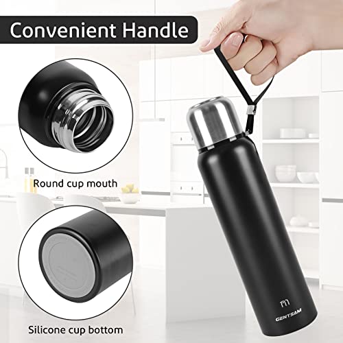 GENTSAM Metal Stainless Steel Insulated Water Bottle Double Walled Leak Proof Vacuum Flask Thermal Mug for Indoor Use (Black, 34oz/1000mL)