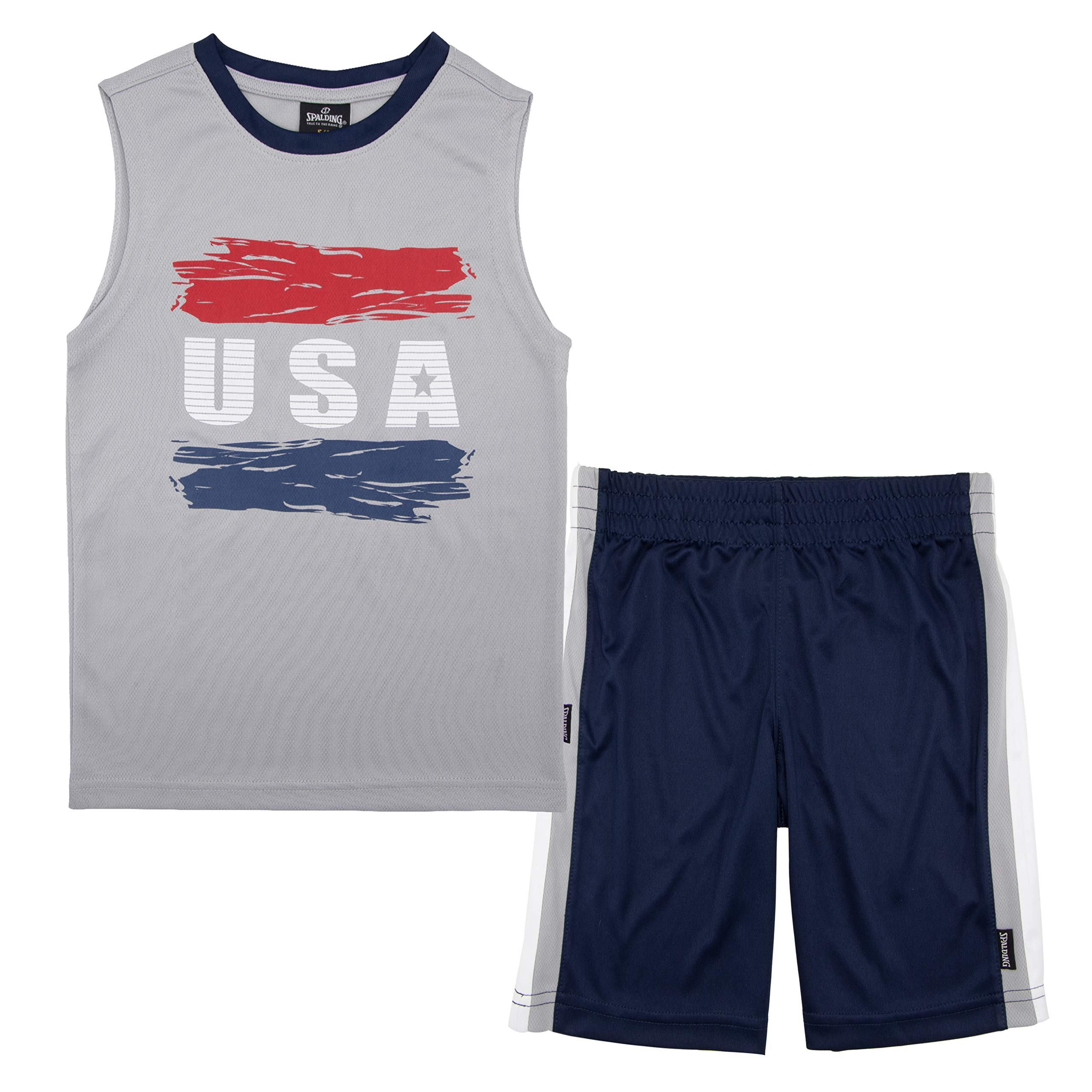 Spalding Boys Americana Athletic Active Mesh Muscle Tank Top and Shorts Set, Grey, 4
