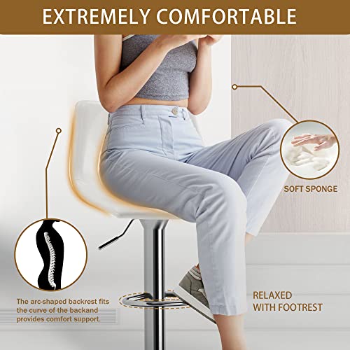 VATROS Bar Stools Set of 2, Adjustable Bar Stools with Back and Footrest, PU Leather Upholstered Swivel Counter Height Bar Stools for Home Kitchen Island-White