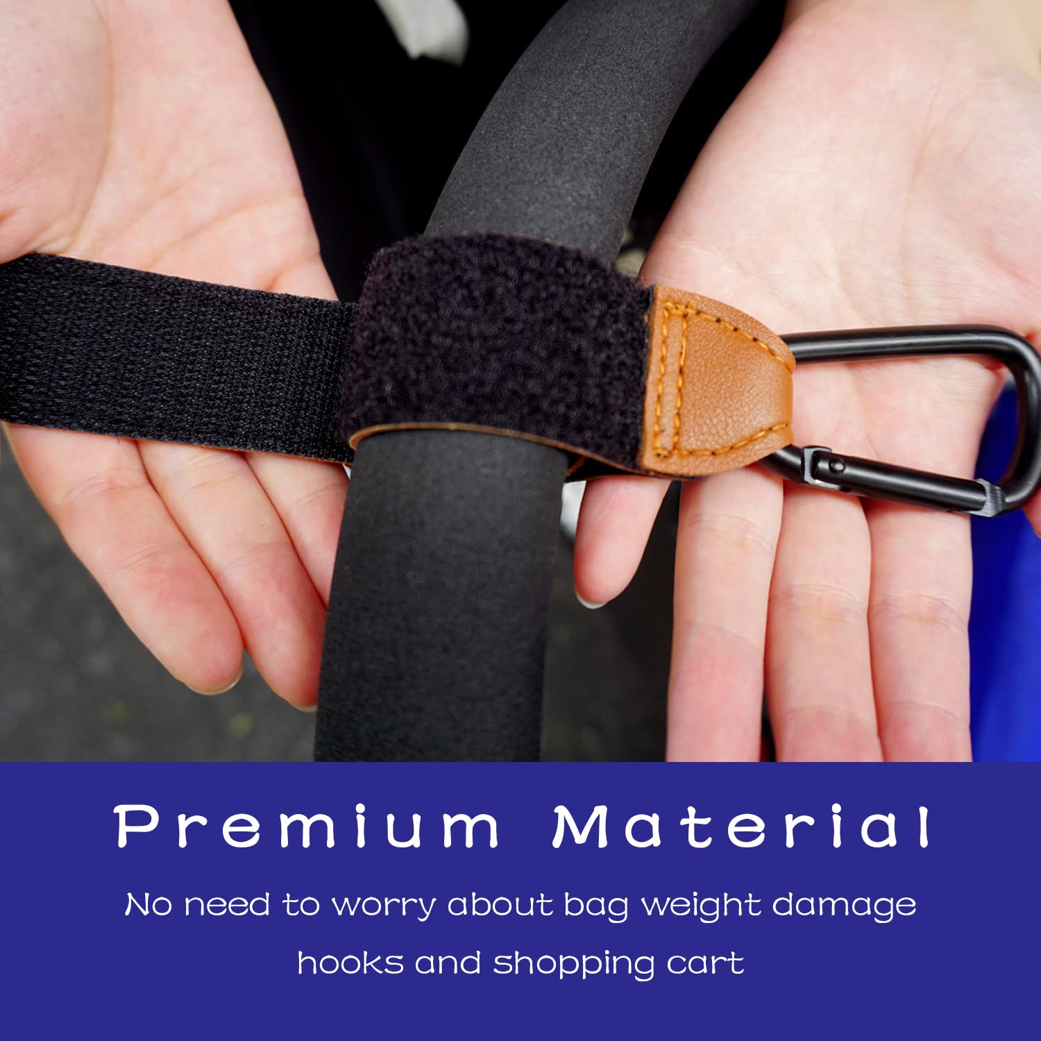 Dream Star Stroller Hook Bag Hook Hanging Diaper Bag Accessories Multi-Purpose Hook Grocery Shopping Bag Premium Vegan Leather Stroller Straps 2-Pack (Black/Brown 2-Pack) (Black)