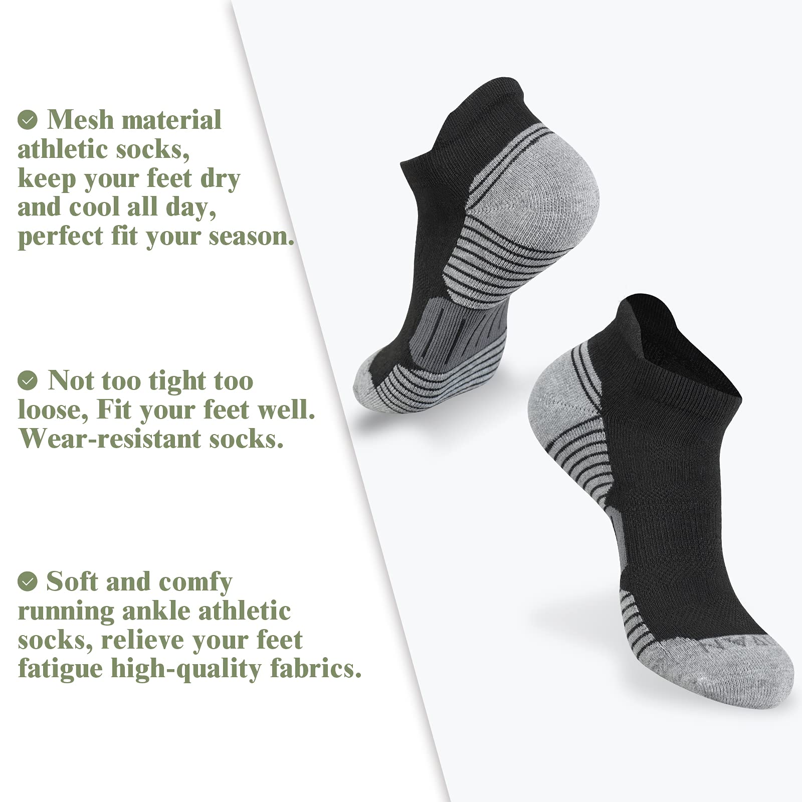 COOVAN Mens Ankle Athletic Socks 7 Pack Low Cut Cushioned Breathable Running Sports Socks