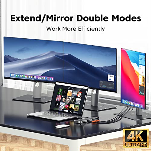 𝐄𝐒𝐒𝐀𝐆𝐄𝐑 USB C Hub, 12 in 1 USB-C Laptop Docking Station, Triple Display Type C Adapter Compatible for MacBook and Windows USB C Labtop(2HDMI DP PD3.0 SD TF Reader Ethernet 4USB 3.5mm Ports)