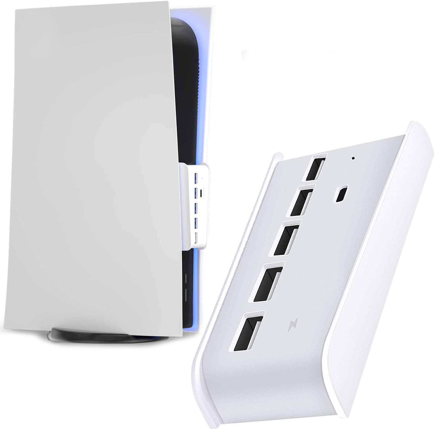 PS5 USB hub, 5 Port USB Hub for PS5, High-Speed Expansion Hub Charger Splitter Adapter with 4 USB + 1 USB Charging Port + 1 Type C Port, Compatible with Playstation 5 Game Console.(white)