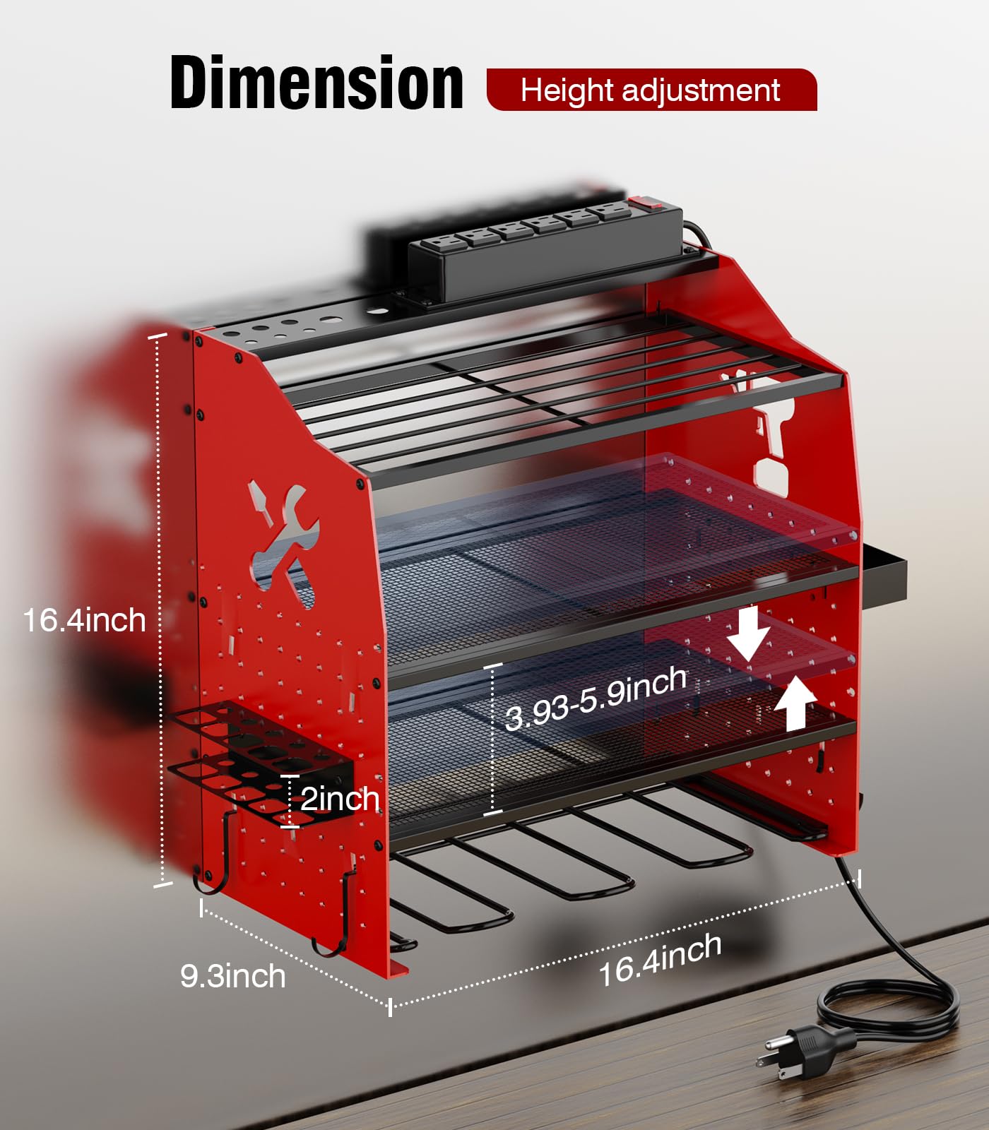 HSicily Power Tool Organizer Wall Mount, 5-Tier Garage Tool Storage with 6-Outlet Charging Station, Drill organizer Wall Mount for Power Tools, Screwdrivers, Wrenches, and Tool Organizers and Storage