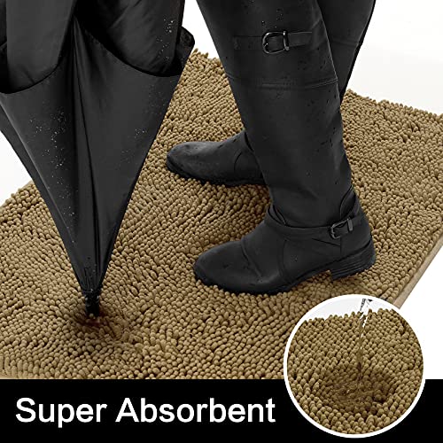 HOMEIDEAS Absorbent Chenille Door Mat Indoor, 24βx36β, Dirt Trapper Machine Washable Non Slip Throw Rugs for Entryway, Entrance, Mud Room, Thick Welcome Doormat, Taupe