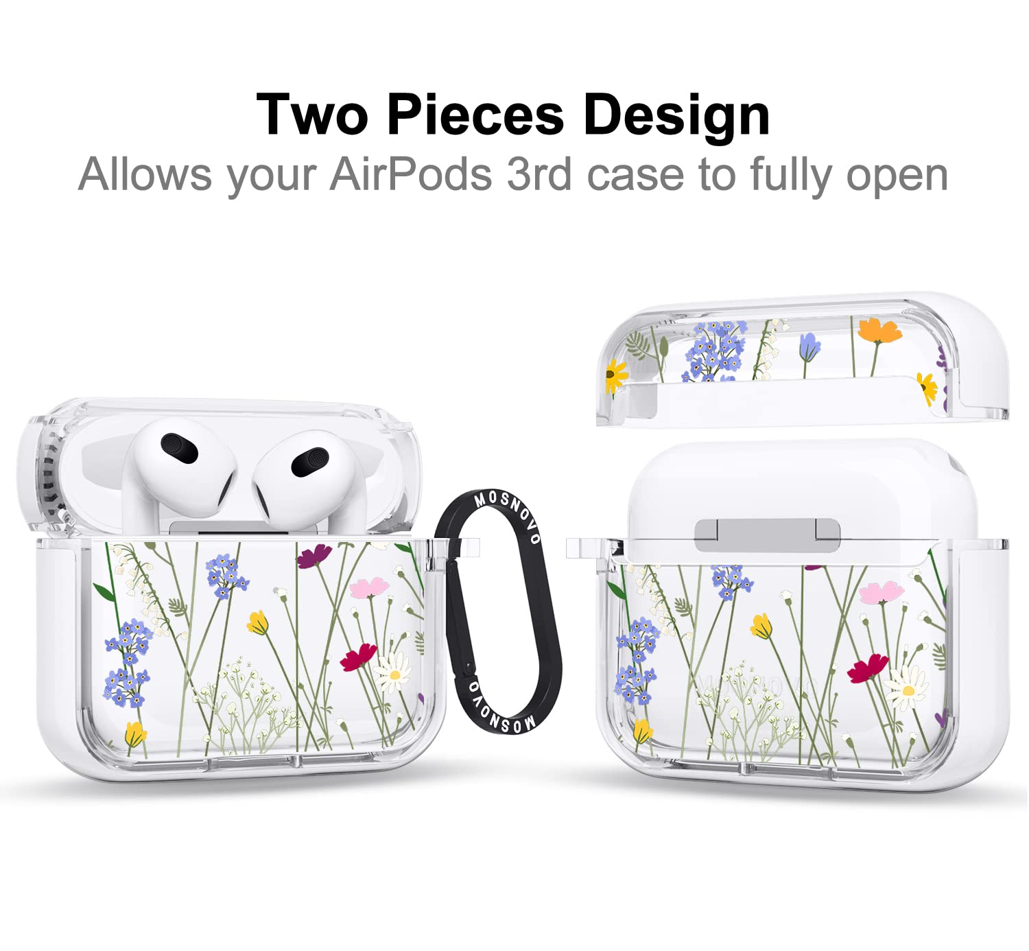 MOSNOVO Case for Airpods 3rd, Protective Clear Case with Shockproof Dual Layer Hard Luxe Metal Ring Designed for AirPods 3rd Generation - Floral Garden