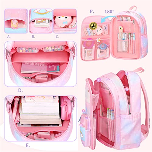 Jcobvig Kawaii Backpack For Girls Kids,Cute Student School Backpack With Pen Bag,Purple Aesthetic Starry Rainbow Laptop Travel Bag (Purple Medium 16.5in