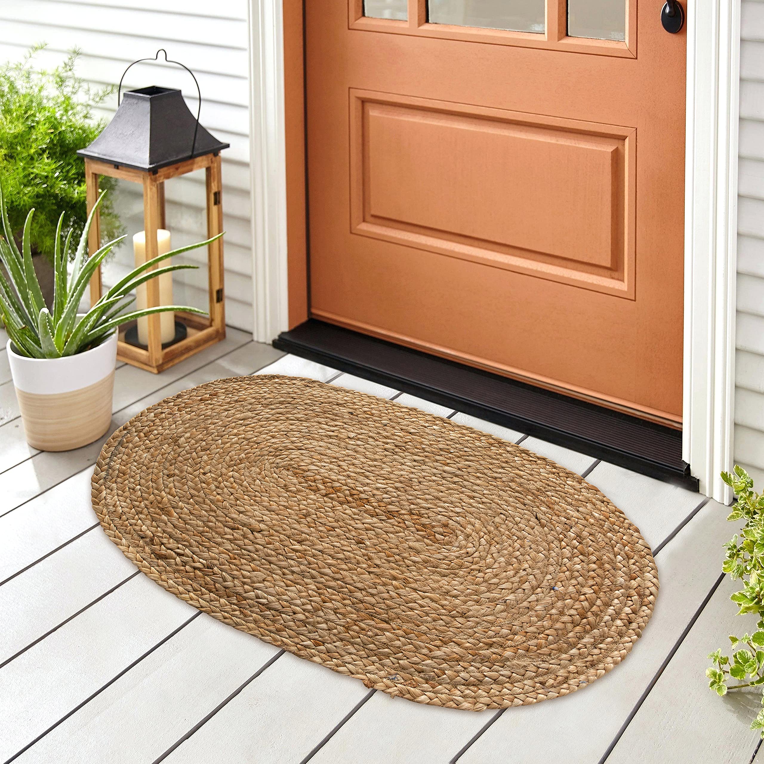 Chardin home Farmhouse Jute Braid Oval Rug | Perfect as Doormat| Great for Porch, Kitchen, Meditation mat, Study, dorms | 18x30 inch Small Artisanal Handcrafted mat