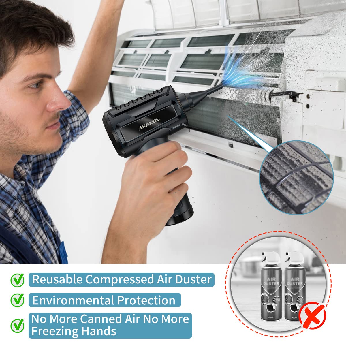 Compressed Air Duster,Electric Duster 110000RPM air Blower for Computer Replace Canned Air Can Keyboard Cleaner PC Air Dusters Compressed Air Electric,3 Speeds-Powerful 7600mAh