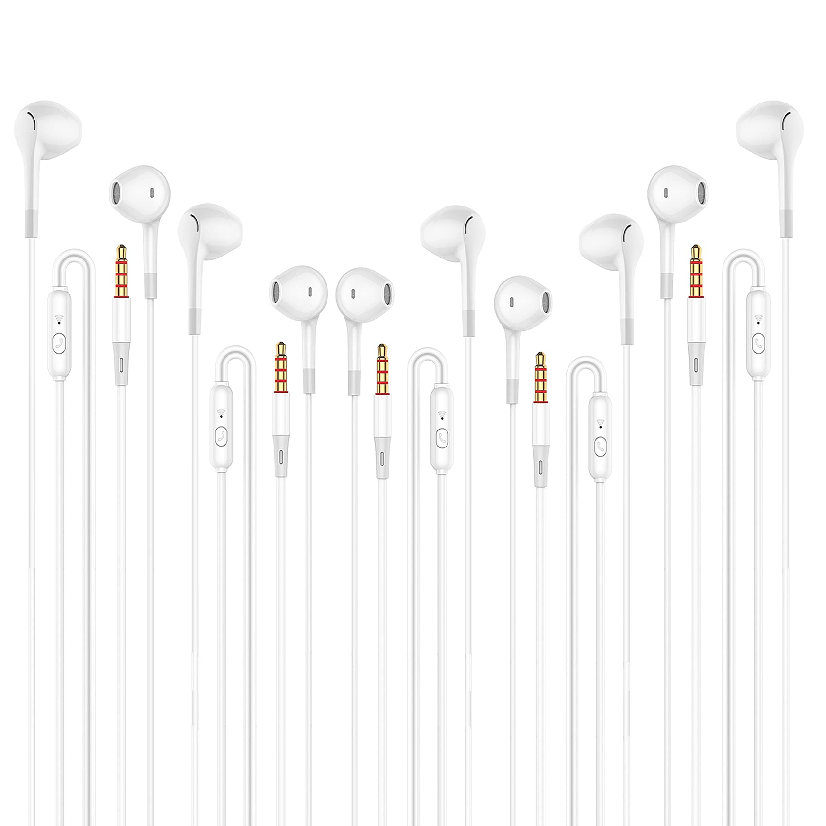 Earbuds Headphones 5 in One Pack, Wired Earbud with Heavy Bass Stereo Noise Blocking, Microphone, Compatible with iPhone, Android Phones, Laptops, Computers, iPad or Any Device with 3.5mm Interface