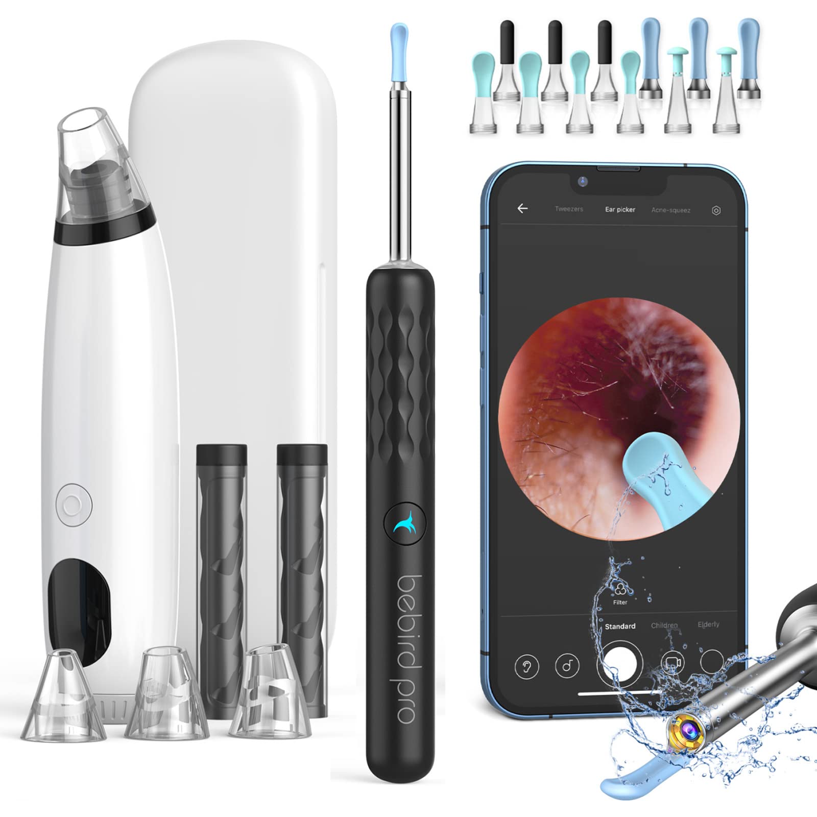 Ear Wax Removal Kit, with 1440P HD Camera and 6 LED Lights, and Deep Cleaning Blackhead Remover, Ear Cleaner for Smaller Ears,FDA Ear Wax Removal Tool for iOS,Android Phones-Black