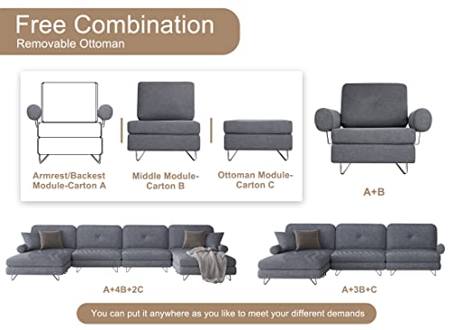 HOMERILLA Sectional Sofa, Modular Sofa, Modern Loveseat Living Room Seater Sofa with Armrest, Sleeper Bed Couch, Easy to Clean Sofa, L-Shape Sofa, 3-Seat Sofa, Dark Grey