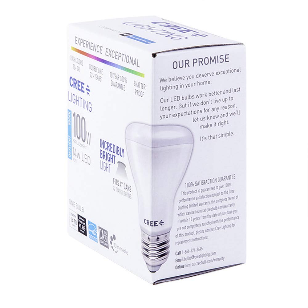 Cree Lighting R20 Indoor Flood 100W Equivalent LED Bulb, 1400 lumens, Dimmable, Daylight 5000K, 25,000 Hour Rated Life, 90+ CRI | 1-Pack, White