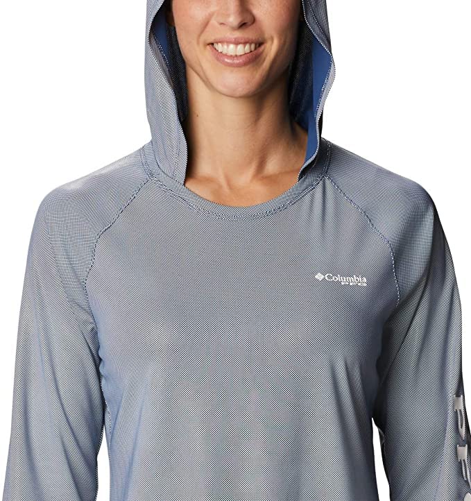 Columbia Women's PFG Tidal Deflector Hoodie, Breathable, UV Sun Protection, Harbor Blue, XX-Large