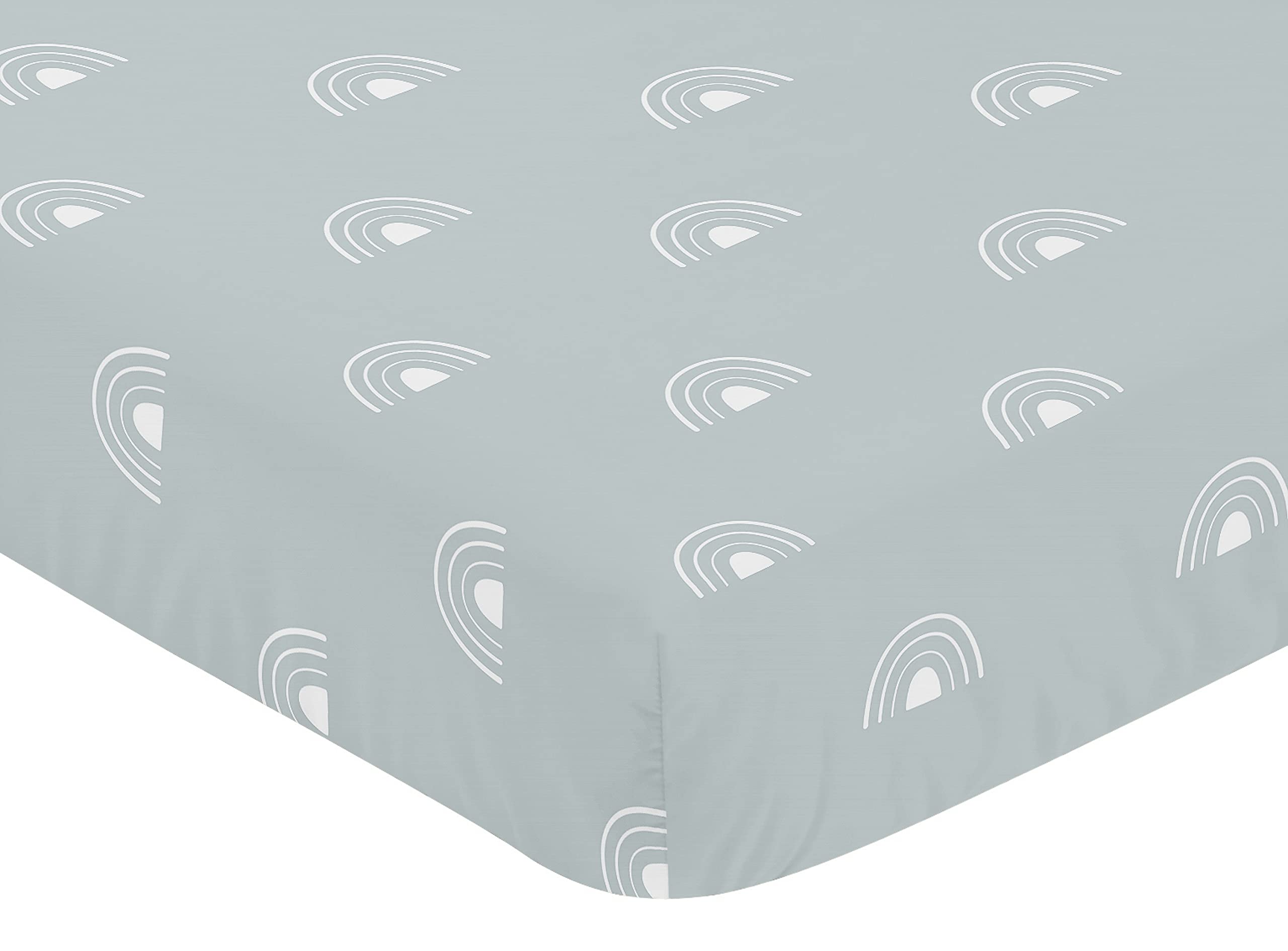 Sweet Jojo Designs Slate Blue Boho Rainbow Boy or Girl Fitted Crib Sheet Baby or Toddler Bed Nursery - White Bohemian Celestial Sky Outdoors Nature Gender Neutral