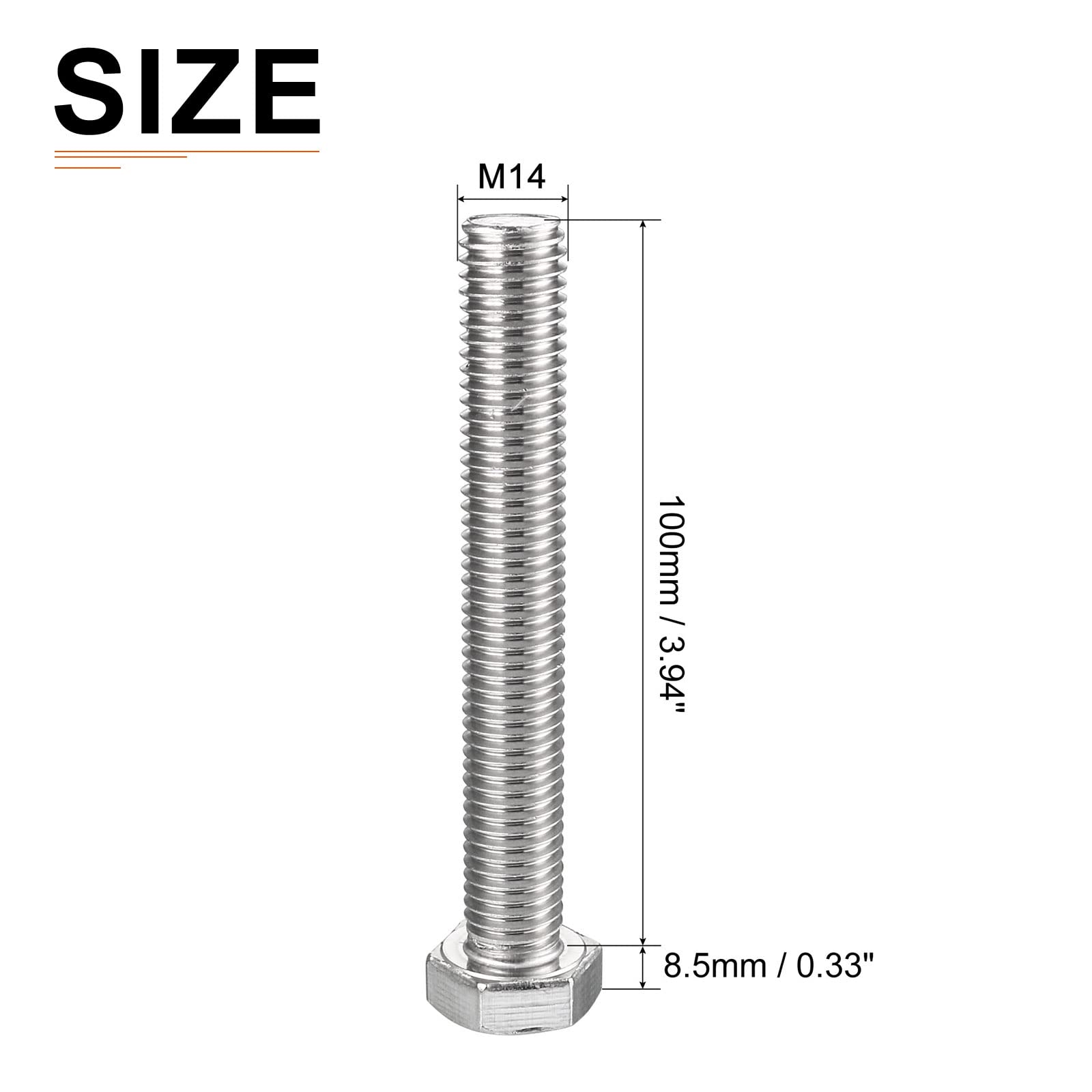 DTGN M14x100mm(DxH) Hex Bolts - 2Pack - Good for Machine Tools - 304 Stainless Steel Hexagon Head Screws