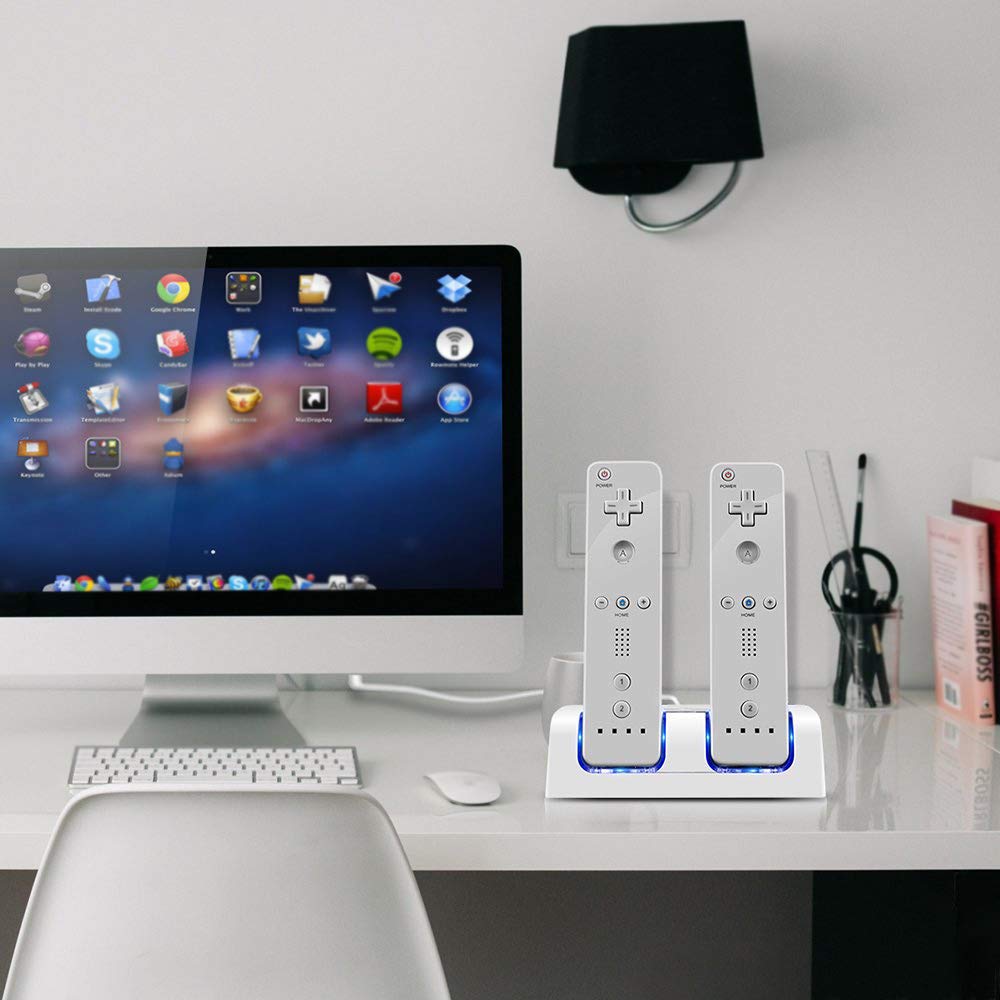 Tuboopy Wii Charging Dock Station, Wii Remote Charger Stand with 2 Rechargeable Battery & Charging Cord (White)