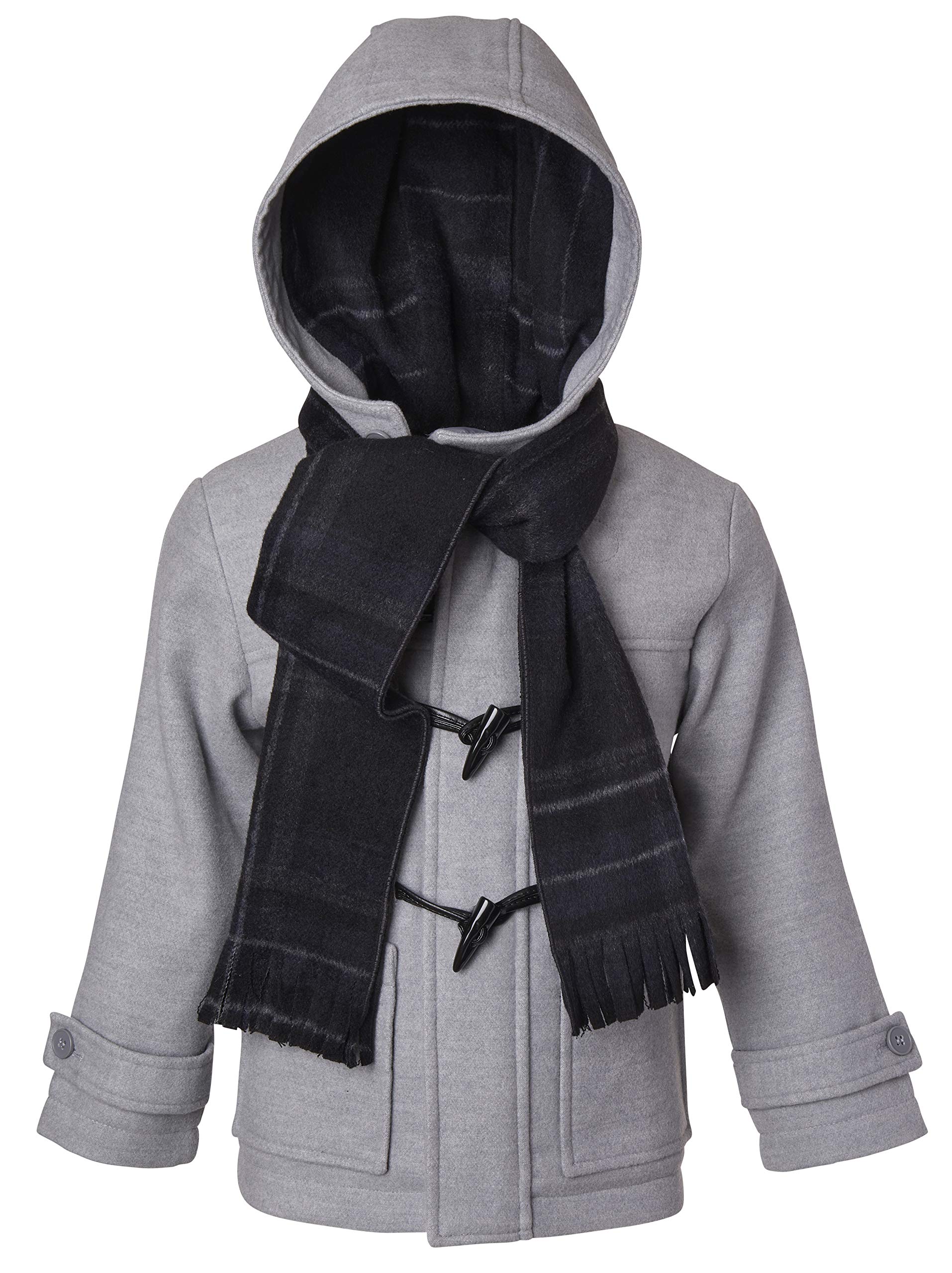 Cremson Boys Classic Wool Look Winter Duffle Toggle Jacket Dress Coat Scarf Hood - Grey (Size 12)