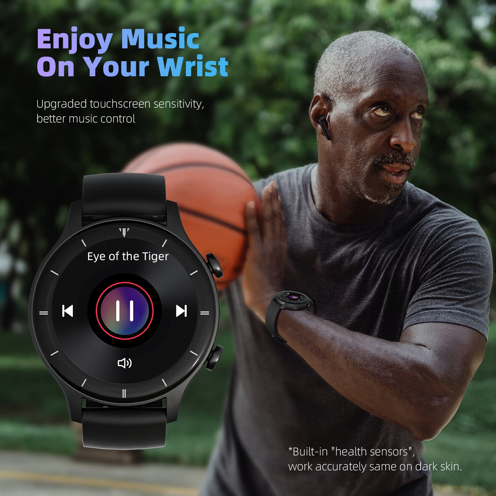 G-TiDE Smart Watch, Answer/Make Call, 300mAh Big Battery Smartwatch, VC52 Heart Rate Blood Oxygen Temperature Fitness Tracker, Bluetooth5.2 Smart Watch for Android/iOS, IP68 Waterproof, Black