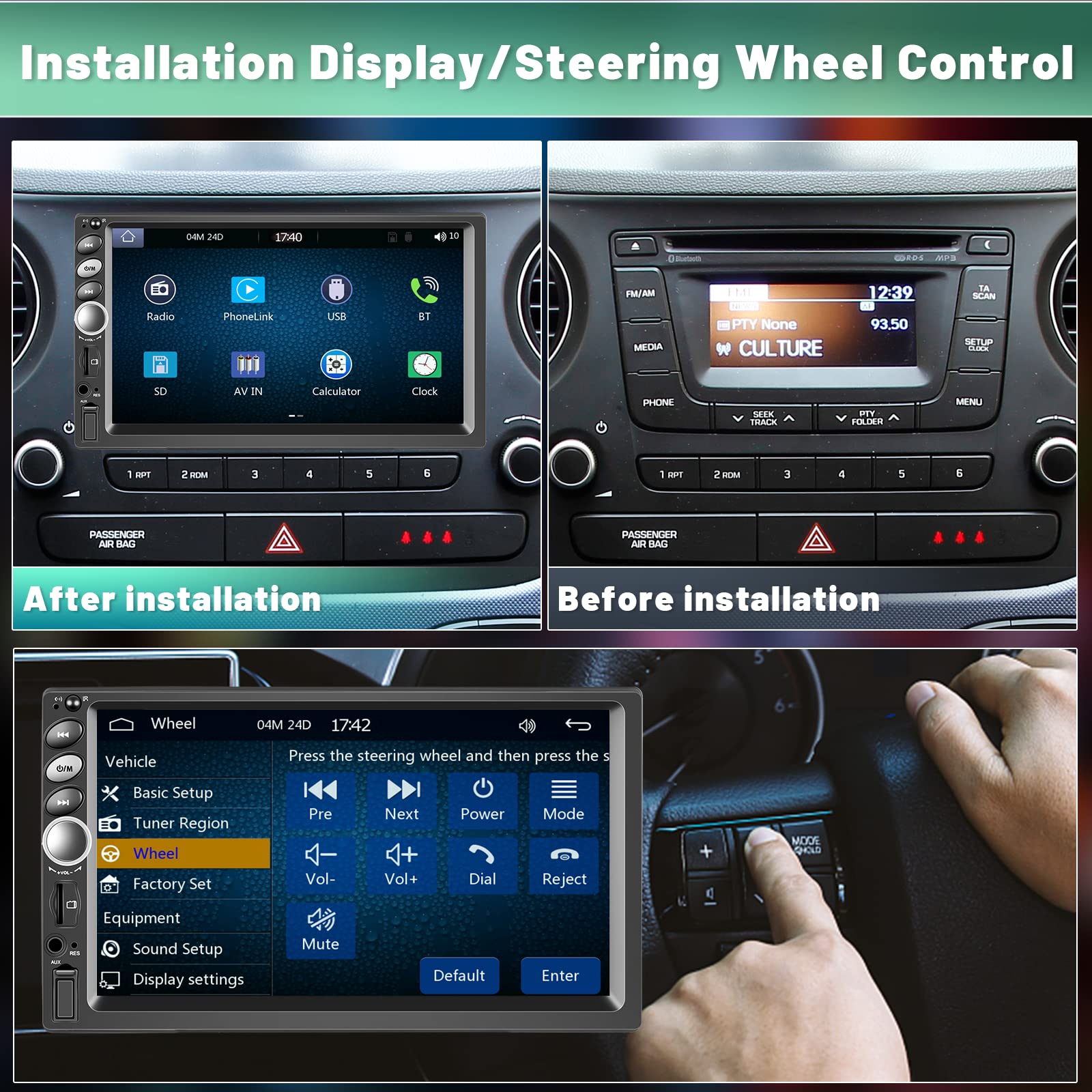 Double Din Car Stereo Compatible with Apple CarPlay and Android Auto, 7 Inch HD Touch Screen Car Radio with Mirror Link Voice Control SWC,Car Audio Receivers with Bluetooth FM Radio+Backup Camera
