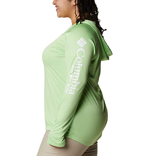Columbia Women's PFG Tidal Tee Hoodie, UV Protection, Moisture-Wicking, Lime Glow/White Logo, Large
