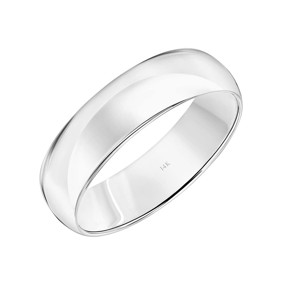 Brilliant Expressions 6MM Gold Mens Rings or Wedding Band for Women â Comfort Fit Solid Gold Ring in 14K White Gold Jewelry; Classic, Well-Polished Womens or Mens Wedding Band, Size 7