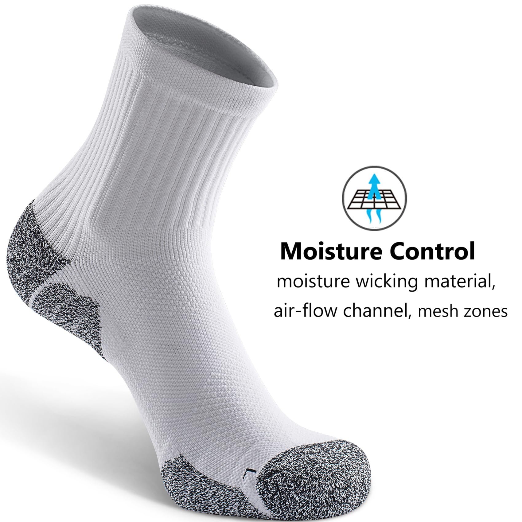 CWVLC Unisex Cushioned Compression Sport Quarter Socks, 4-pairs (Black2,Grey2,Royal Blue2,White2), M