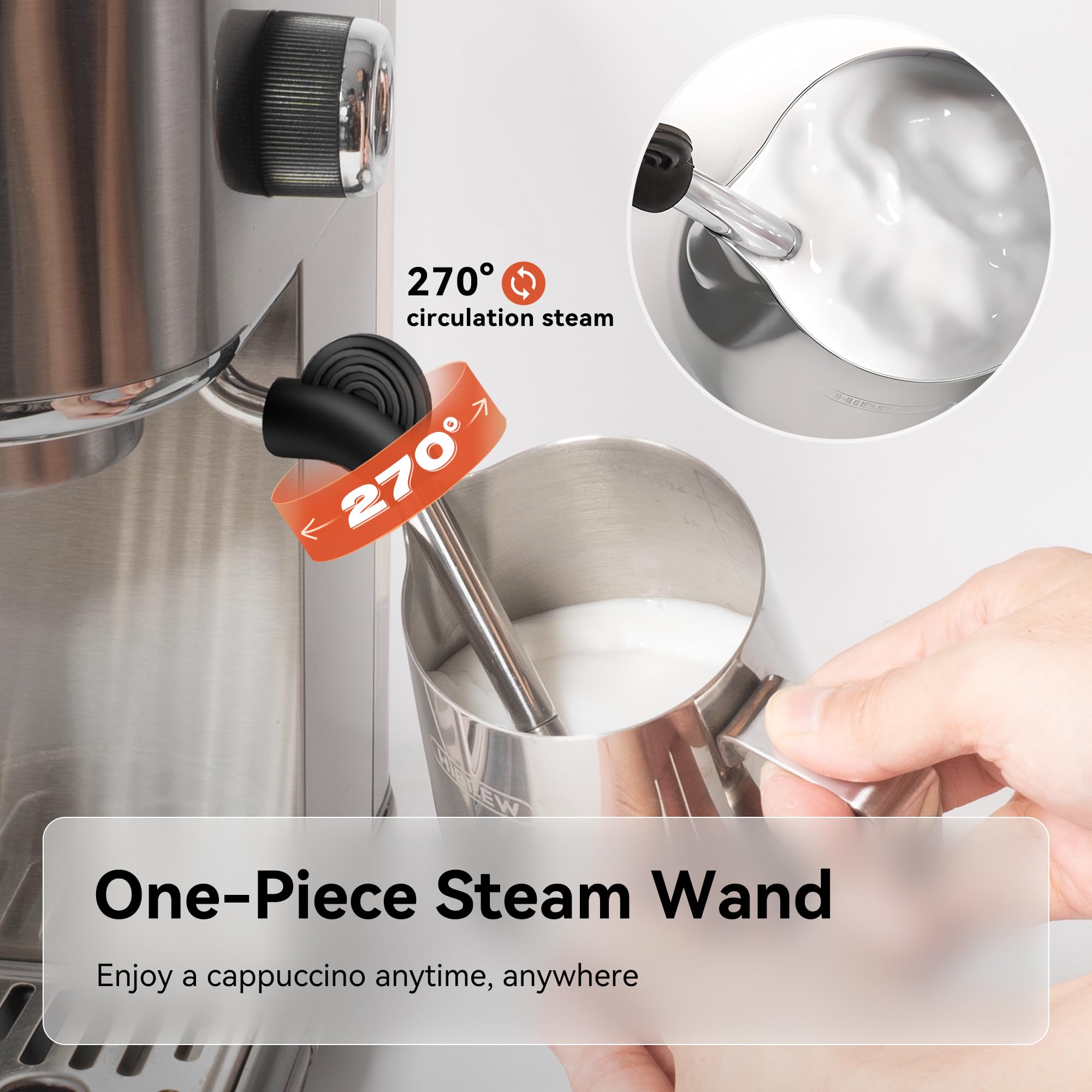 HiBREW Programmable Espresso Machine, H10B, Brushed Stainless Steel, Adjustable Temperature and Cup Volume, Steam Wand for Milk Frother