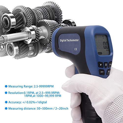 EHDIS Digital Handle Tachometer RPM Meter Non Contact Photo LCD Tachometer RPM Reader Gauge Speed Tach Meter