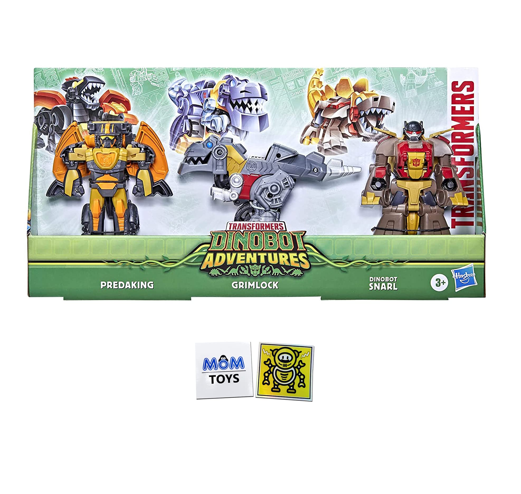 Transformers Dinobot Adventures Dino Squad Grimlock, Dinobot Snarl, and Predaking 3-Pack Converting Action Figures Bundle with 2 My Outlet Mall Stickers