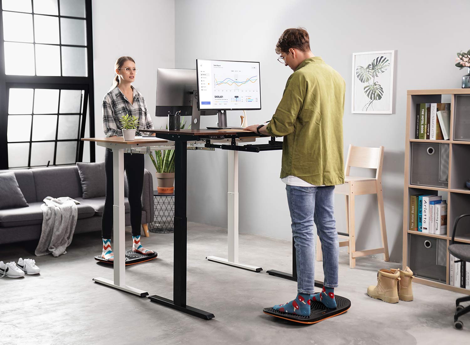 FEZIBO Standing Desk Anti Fatigue Mat Wooden Wobble Balance Board Stability Rocker with Ergonomic Design Comfort Floor Mat (Medium, Obsidian Black)