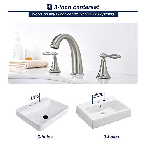 HOMELODY Widespread Bathroom Faucet 8 Inch Lavatory Faucet 2 Handle with Pop Up Drain and Supply Hose, Brushed Nickel