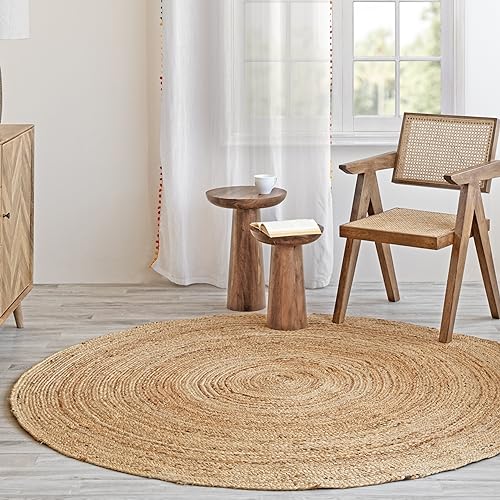 HOMEMONDE Round Circle Living Room Rugs 5-Feet Handmade Braided Area Rug Carpet for Kitchen, Bedroom