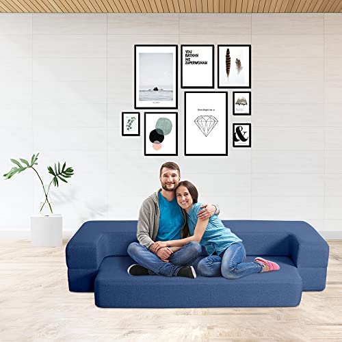 MAXDIVANI WOTU Folding Bed Couch 8" Fold Out Couch Sofa Bed Memory Foam Mattress Comfortable Sofa, Floor Couch Sleeper Sofa Foam Queen, Dark Blue