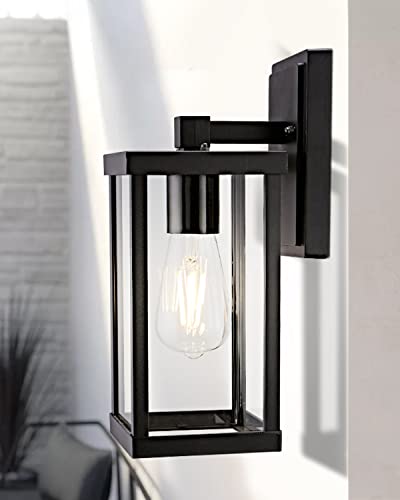 Eietonte Outdoor Wall Sconce, Exterior Wall Lantern Light Fixtures with Clear Glass Shade, Waterproof Wall Porch Lighting, Modern Anti-Rust E26 Socket Wall Mount Lamp for Garage Doorway, 2 Pack