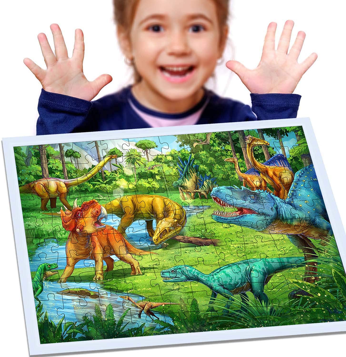 Puzzles for Kids Ages 4-8 Year Old 100 Piece Dinosaur Jigsaw Puzzle for Toddler Learning Preschool Educational Puzzles for Boys and Girls Toys Gift